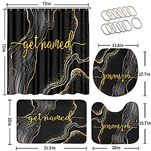 Acxzorpv 4 Pcs Get Named Black Marble Shower Curtain and Rugs Set Bathroom Sets with Bath Mat Waterproof Bathroom Curtain with 12 Hooks (Black)