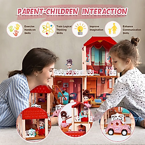 NOVSPER Doll House, Girl Toys Dollhouse with 2 Dolls, Pet Dog, Car,Light, Furnitures and Accessories, DIY Dollhouses Dreamhouse Kit Kids Toys Gift for Age 5 6 7 8+ Year Old(8 Rooms and 2 Balcony)