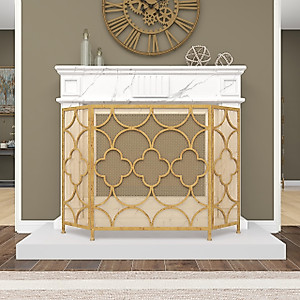Deco 79 Contemporary Geometric Designed Metal Fireplace Screen, 50"L x 35"H, Gold