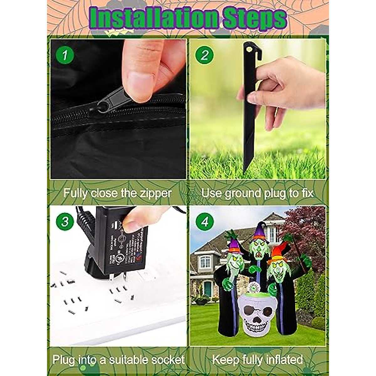 Lanstics Halloween Inflatable Outdoor, 6.2FT Witch Inflatable Yard Decoration 3 Witch Around Cauldron with LED Light Green Eye Skull Halloween Blow Up Decoration for Lawn Party Home Decor…