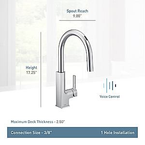 Moen S72308EVBL STO Smart Touchless Pull Down Sprayer Kitchen Faucet with Voice Control and Power Boost, Matte Black