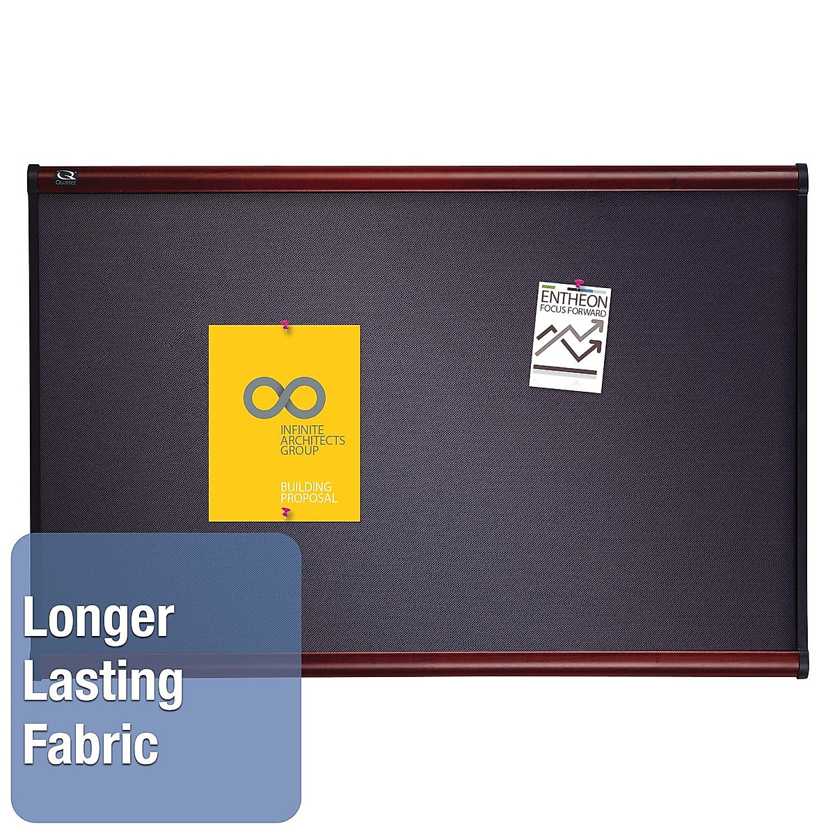 Quartet Prestige Grey Diamond Mesh Fabric Bulletin Board, 4 x 3 Feet, Mahogany Finish Frame (B444M)