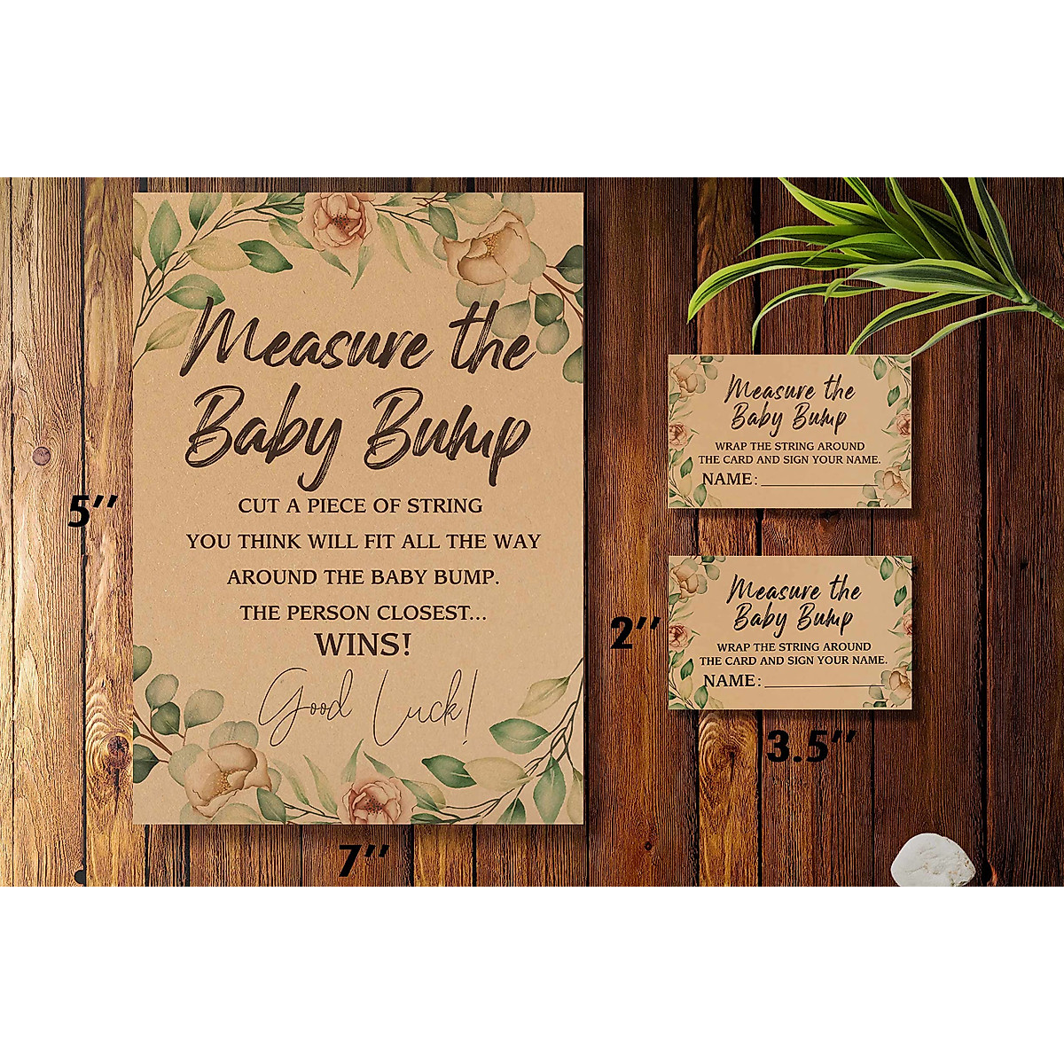 1 Measure the Baby Bump Kraft Sign & 50 Guessing Cards Set, Gender Neutral Baby Shower, Baby Showers Decorations, Baby Shower Games/083KF