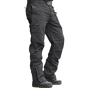 AKARMY Men's Work Pants, Cargo Pants for Men, Straight Tactical Pants, Work Travel Casual Pant with Multi Zipper Pockets 9920 Gray 34