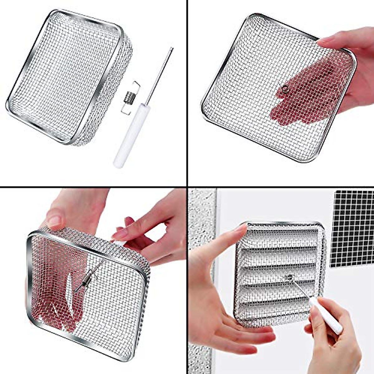 2 Pieces Flying Insect Screen RV Furnace Vent Cover (4.5 x 4.5 Inch)(8.5 x 6 Inch) Stainless Steel Mesh with Installation Tool