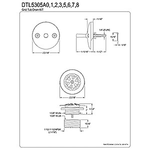Kingston Brass DTL5305A7 Grid Tub Drain Kit, Brushed Brass,9.06 x 7.48 x 4.92