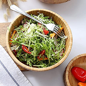 Lawei Set of 4 Bamboo Salad Bowls - 7 x 2.25 Inch Wood Serving Bowls Individual Meal Bowls Fruits, Salad, Pasta, Cereal, Rice and Snacks