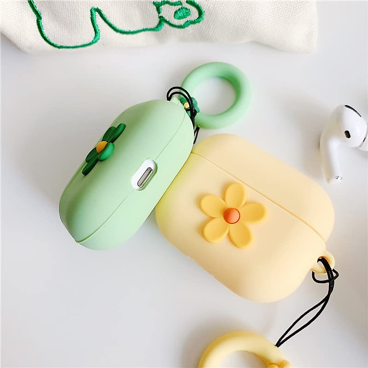 Ownest Compatible for AirPods Case Cute Cartoon Flower Pattern Girls Woman Soft Silicone Shockproof Keychain Design Cover for Airpods Pro-Purple