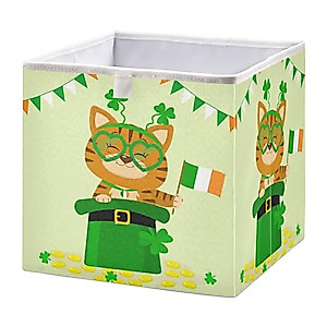 St.patrick Day Cat Storage Basket Storage Bin Square Collapsible tag1 tag2 Organizer for tag3