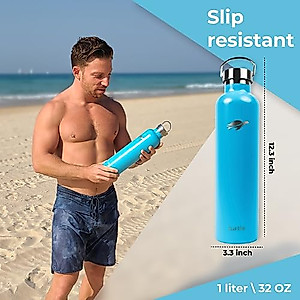 Stainless Steel Insulated Metal Water Bottle Thermos, Double Vaccum, Leak Proof, 32 oz, Blue, Durable Thermal Coffee & Tea Flask with Temperature Retention, 24hr Cold 12hr Hot Canteen by Turtle Brand