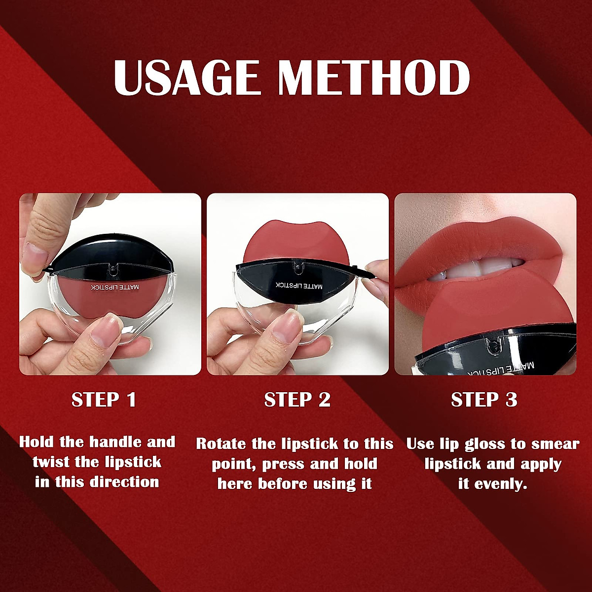 DAGEDA 3 Colors Matte Lipstick Set, Matte Velvet Lipstick Lip Shape Lazy Lipstick, Long Lasting High Pigmented Non-stick Cup Lip Gloss, Waterproof Easy to Color Lipstick Lazy Lip Makeup（Color C