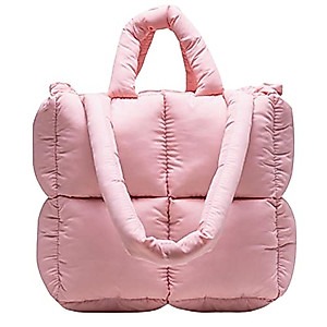 MadGrandeur Puffer Tote Bag Women's Glossy Quilted Zipper Closure Puffy Tote Bag Down Padded Shoulder Bag Cute Handbag Aesthetic Handbag (Z-Pink)