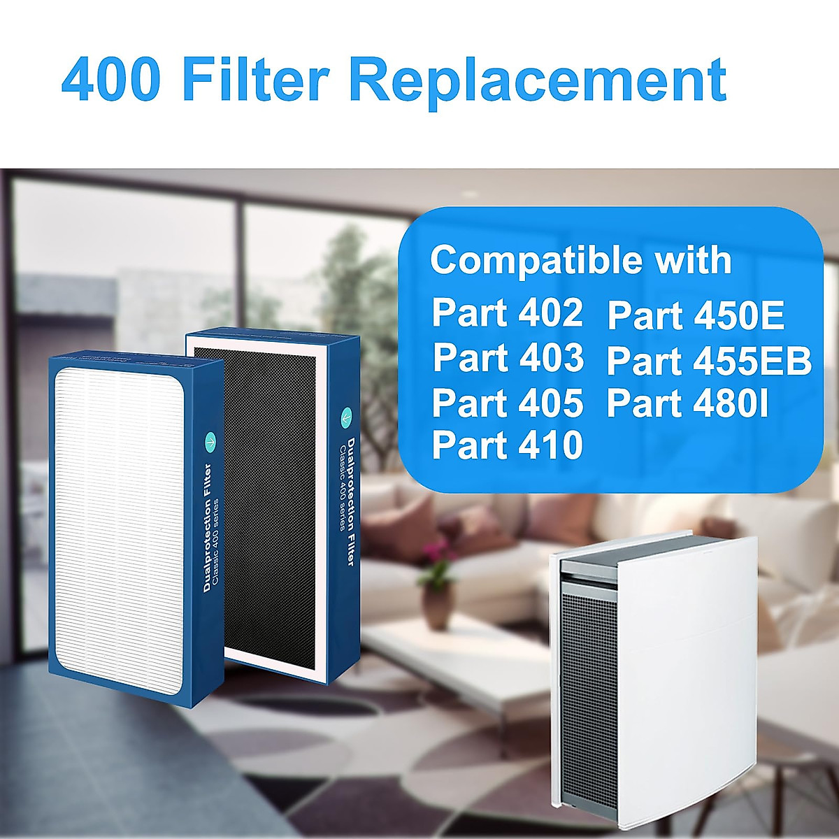 Vanbolt Upgraded Classic 400 Series Replacement Filter,Compatible with Blueair 400 Series Air Purifier Replacement Filter, Part# 480i,402,403,405,410,455EB,450E Replacement Filter (1PACK)
