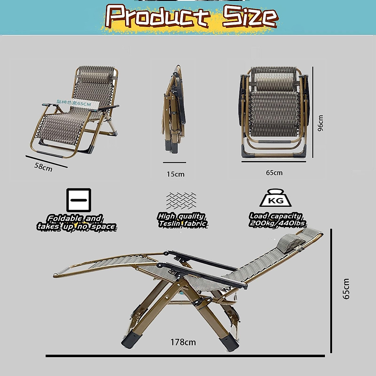 Zero Gravity Chair, Gaming Chairs & Recliner Patio Chairs &Beach Chairs for Adults，Camping Folding Chair with Cup Holder, Blanket, Pillow (Size : 1)