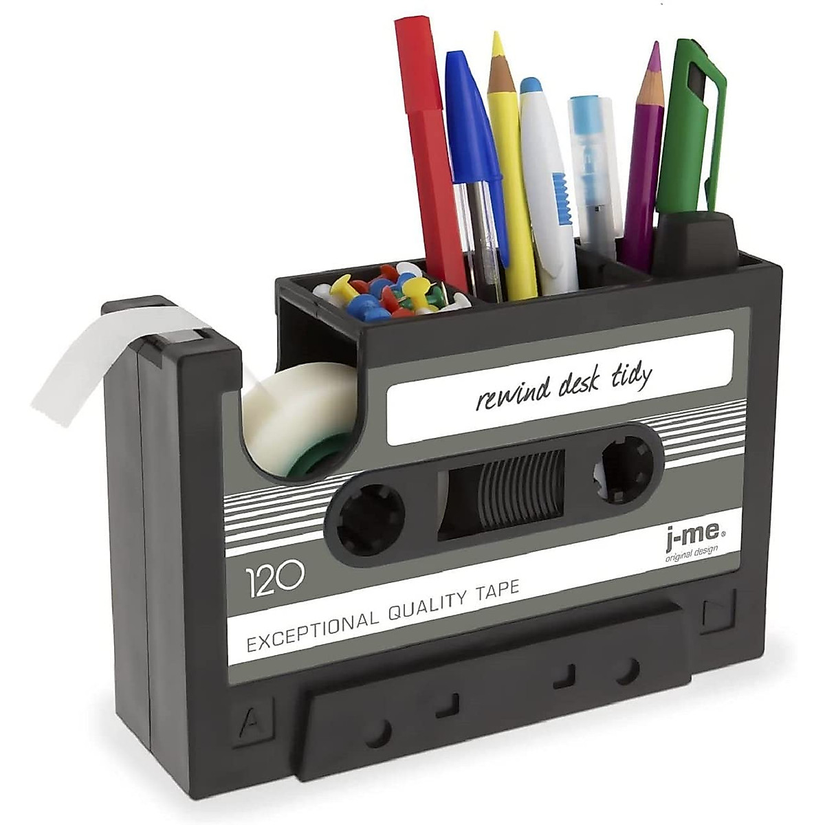 Cassette Tape Dispenser Pen Holder Vase Pencil Pot Stationery Desk Tidy Container Office Stationery Supplier Gift (Black)