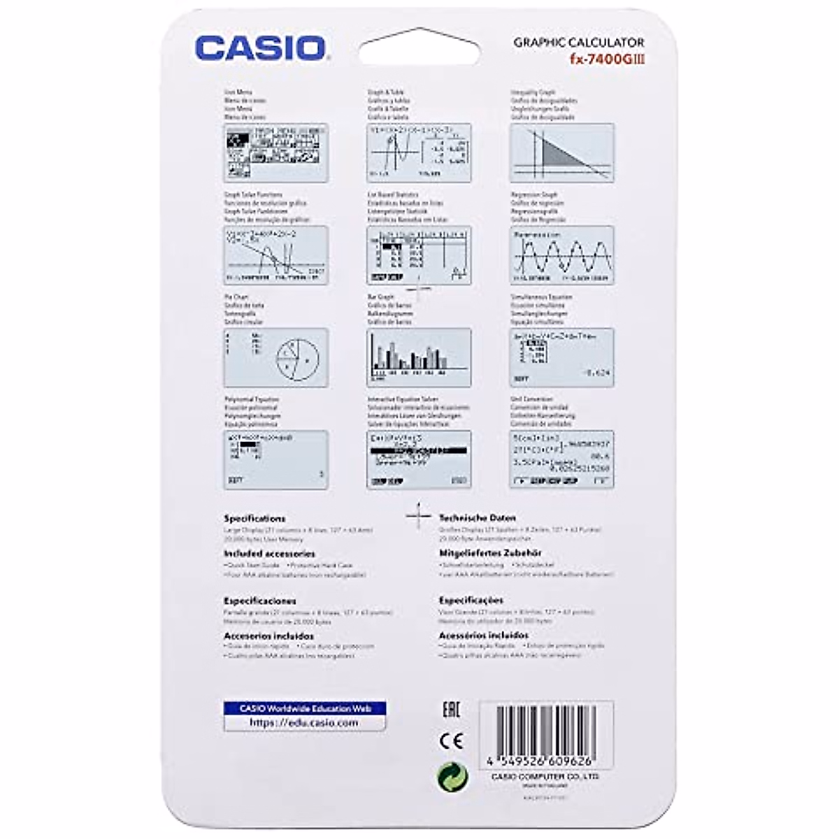 Casio FX-7400GIII Graphic Calculator Cyan Display 21 Battery Operated (W x H x D) 87.5 x 21.3 cm