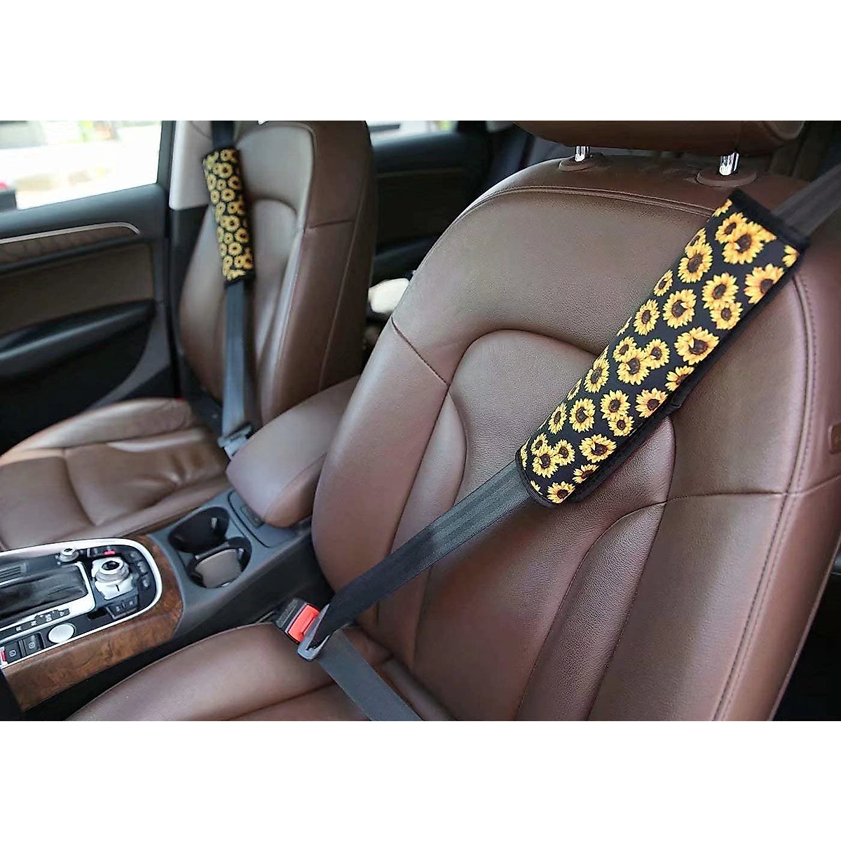 Bulopur Car Seat Straps Shoulder Pads,Yellow Sunflowers Printed Car Seat Strap Covers, Soft Seat Belt Covers for All Car Seats, Pushchair, 2 Piece