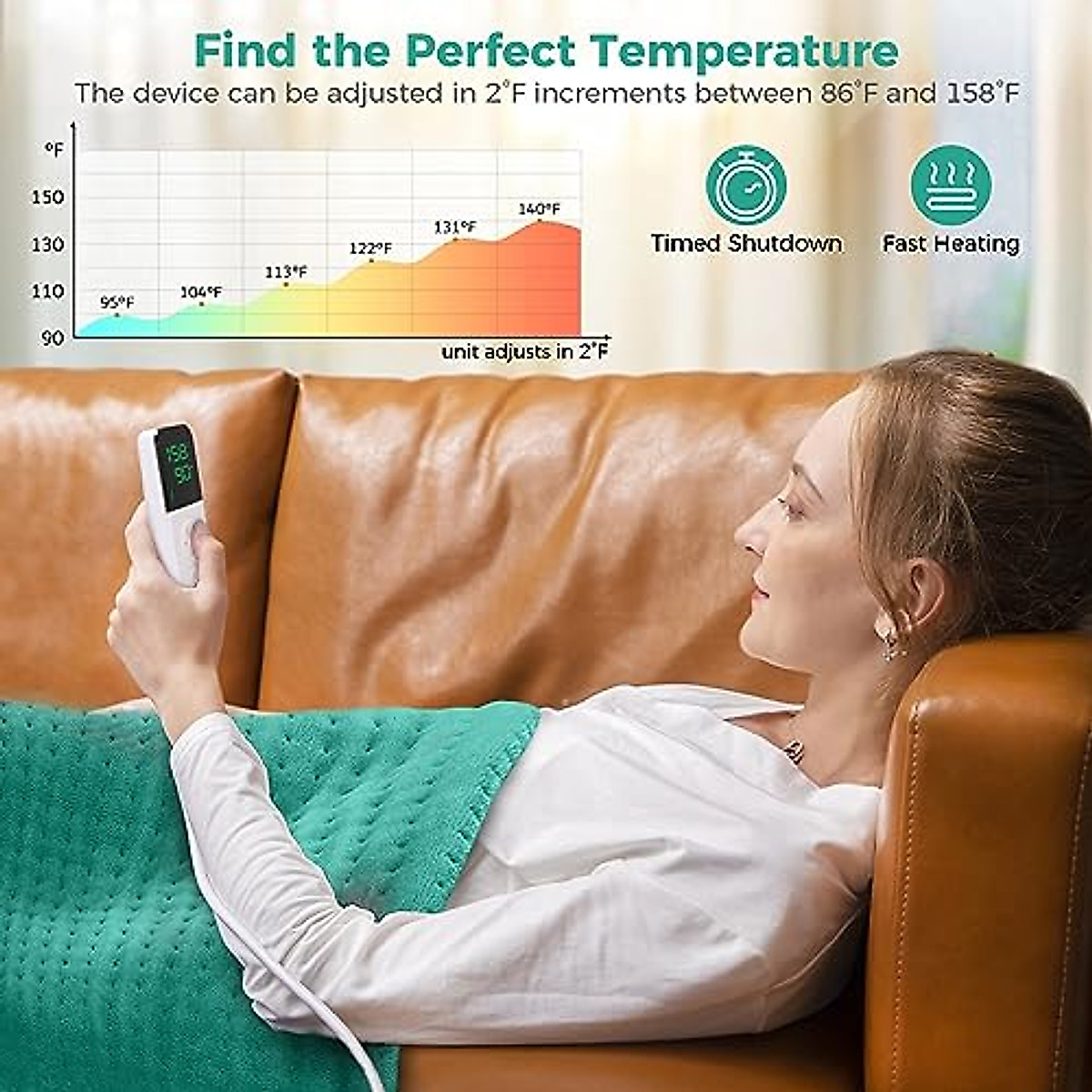 NOWWISH Heating Pad for Back Pain & Cramps Relief, XL Moist Heat Electric Heating Pads with Auto Shut Off Large, Gifts for Women Men, 12 "x 24 Green