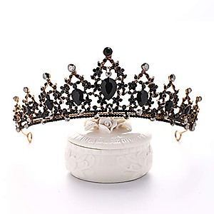 FORSEVEN Crystal Wedding Crown Rhinestone Headband Girls Princess Prom Birthday Party Tiara Bridal Wedding Accessories (Black)
