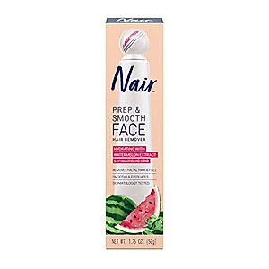 NAIR Prep & Smooth Face, Exfoliating Facial Hair Removal for Woman, Depilatory Cream, Smooth Skin Solution for Effective Hair Removal, Hydrating with Hyaluronic Acid for Skincare, 1.76 oz