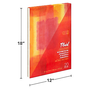 Fluid Artist Watercolor Pad, 140 lb (300 GSM) Cold Press Paper Pad for Watercolor Painting and Wet Media, Fold Over, 12 x 18 inches, 20 White Sheets