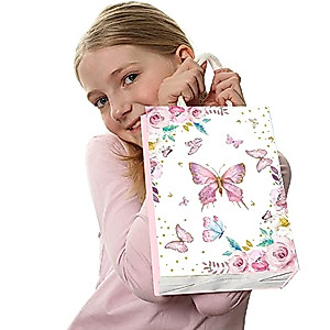 ANYMONYPF 16 Packs of Butterfly Paper Bag Theme Party Gift Bag Birthday Gift Bag Snack Candy Bag Childrens Party Supplies
