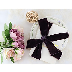 MAYREEL 2 Inch Plum Velvet Ribbon Hand Torn Dark Purple Silk Frayed Edge for Bridal Bouquets Invitations Wedding Vow Books Gift Baskets Hair Bows 3 Yards