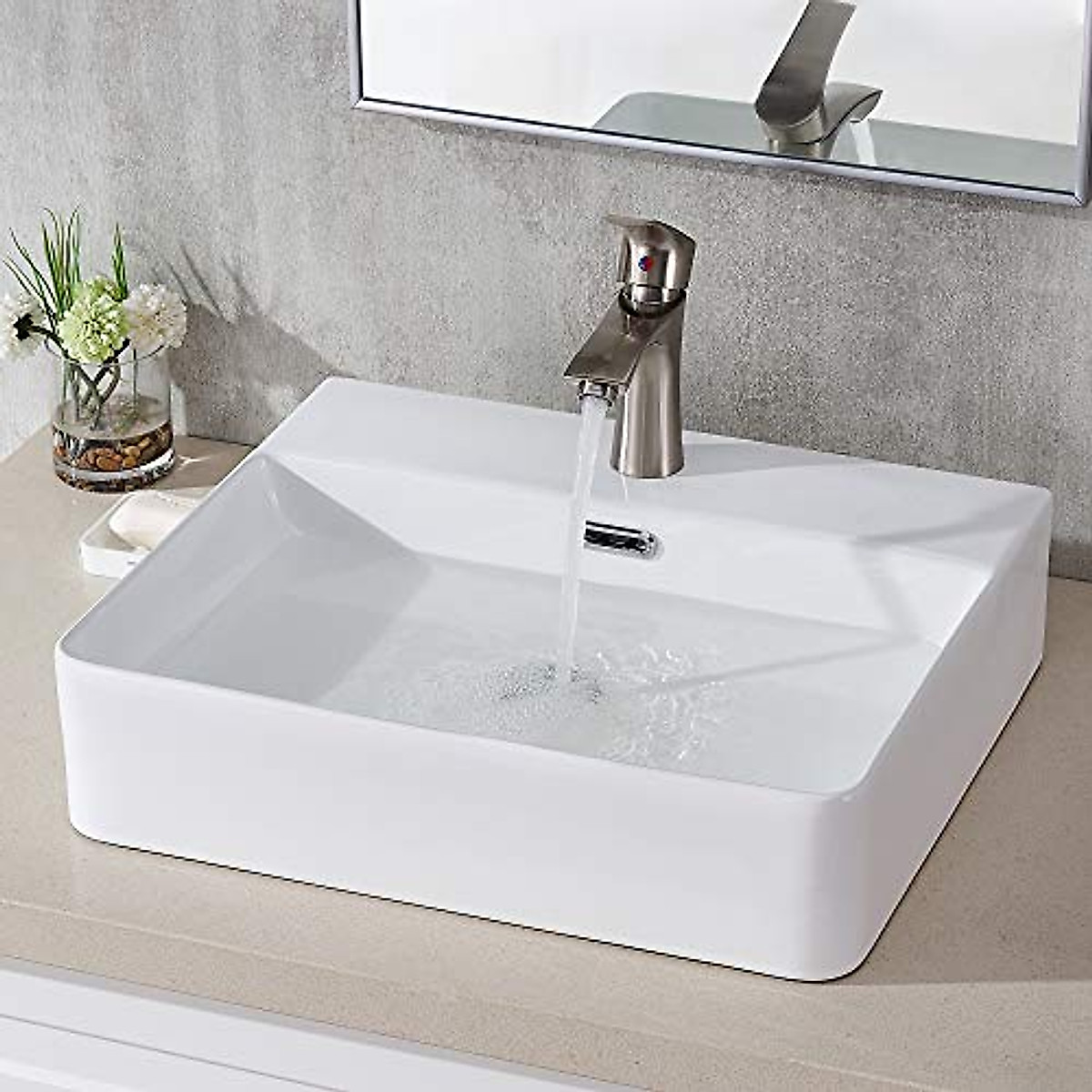 IKEBANA Wall Mount Sink,Small Bathroom Sink 20"X 17",White Ceramic Bathroom Vessel Sink,Modern Floating or Countertop Porcelain Rectangle Washing Lavatory Sink
