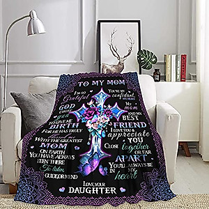 Amonee-YL to My Mom Grateful Love Daughter Mother's Day Family Flannel Fleece Throw Blankets for Sofa 60"x50" Decorative Shawls,Super Cozy Lightweight Gift Idea