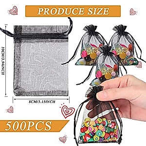 Woanger 500 Pcs Small Sheer Organza Bags with Drawstring Bulk Mesh Pouches Empty Sachet Bags for Jewelry Gift, Bridal Events Christmas Wedding Party Favors (Black, 3 x 4 Inch)