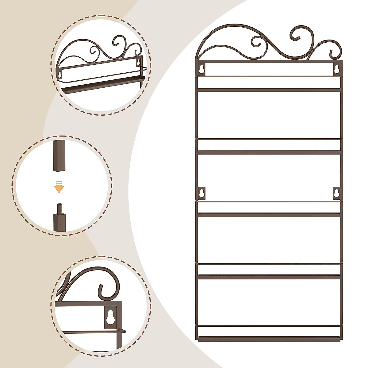 ERYTLLY Wall Mounted Nail Polish Rack, Nail Polish Holder Stand, Rectangle Nail Polish Storage Organizer, Salon Nail Polish Shelf Organizer (Brown- 1 Pack)