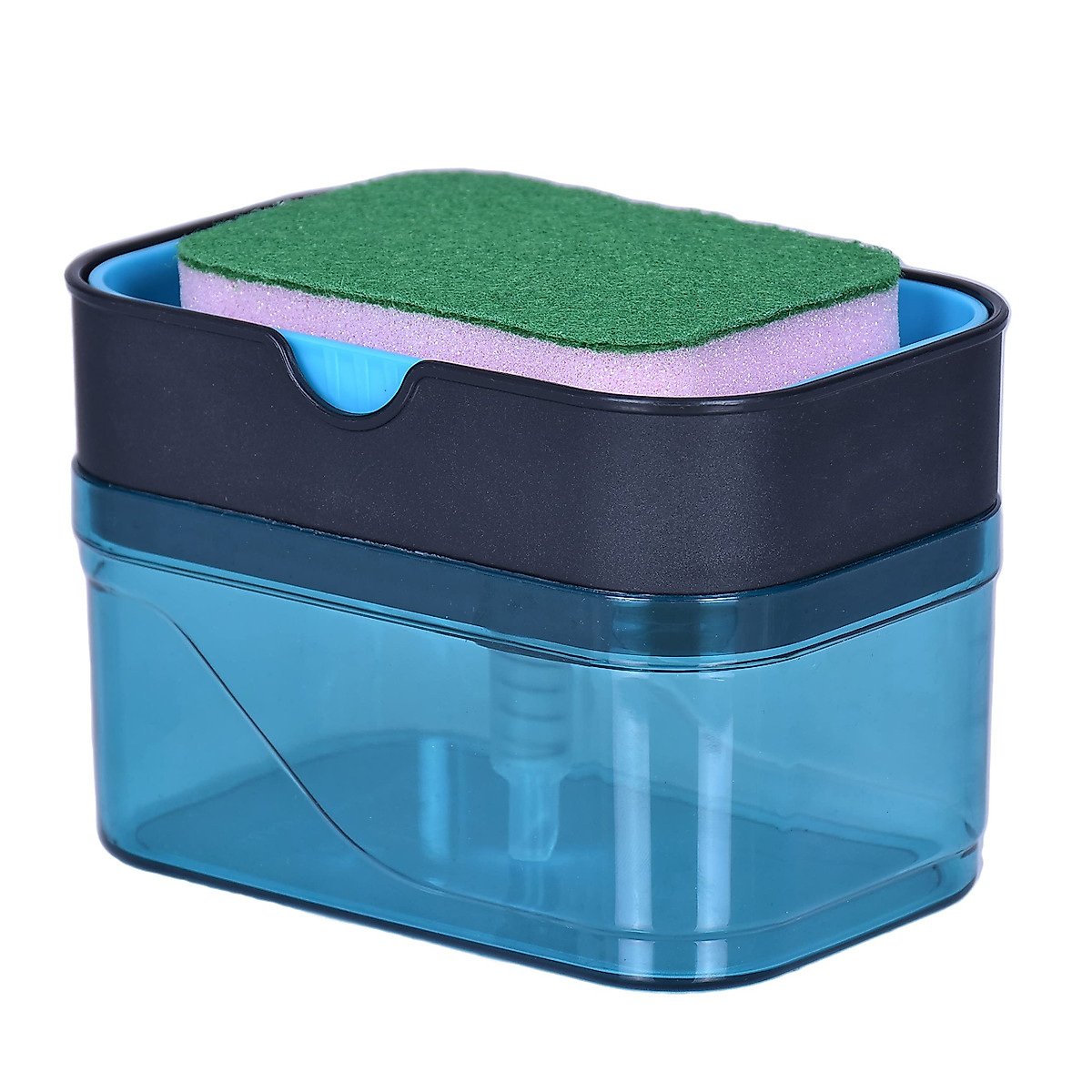 KBS Liquid Soap Dispenser for Kitchen Sink, Dish Foam Pump with Sponge Holder, Kitchen Dishwashing Accessories Countertop (Blue)