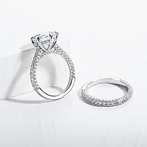 Gobaalele 4ct Cubic Zirconia Wedding Ring Set, CZ Engagement Ring Bridal Set Christmas gift for women, 925 Sterling Silver Promise Ring Wedding Band Size 6.0 (Round Cut)
