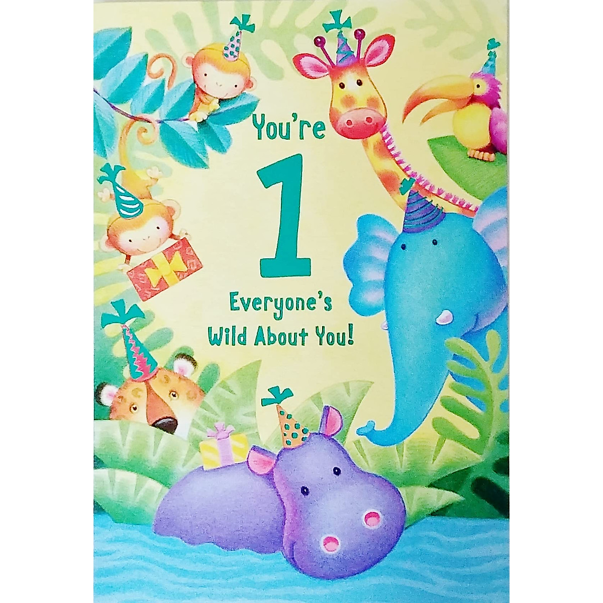 Greeting Card Today You're Turning 1 One - Everyone's Wild About You Jungle Theme Happy 1st Birthday