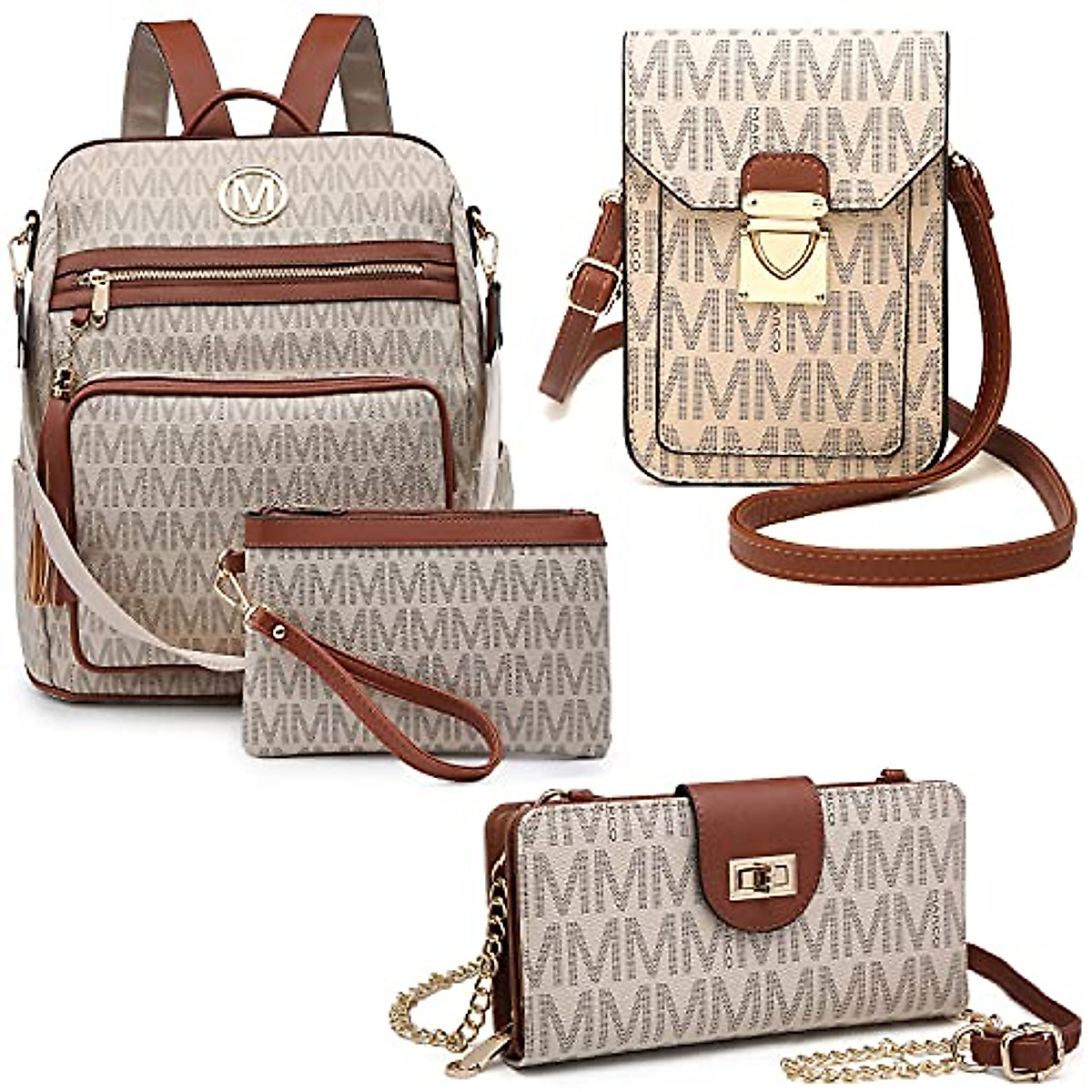 MKP Women Fashion Backpack Wallet Purse 4 Sets