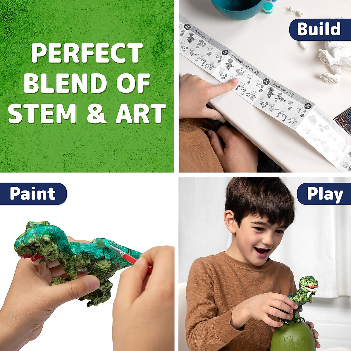 Prextex Build & Paint Your Own Dino Kit, 1 Pack - Collectible Dinosaur Toy, Surprise Dino, Building Toy, Arts & Crafts for Kids Ages 6-8, Painting/Art Set, Kids Gifts, Easter Basket Stuffers, Dino Egg