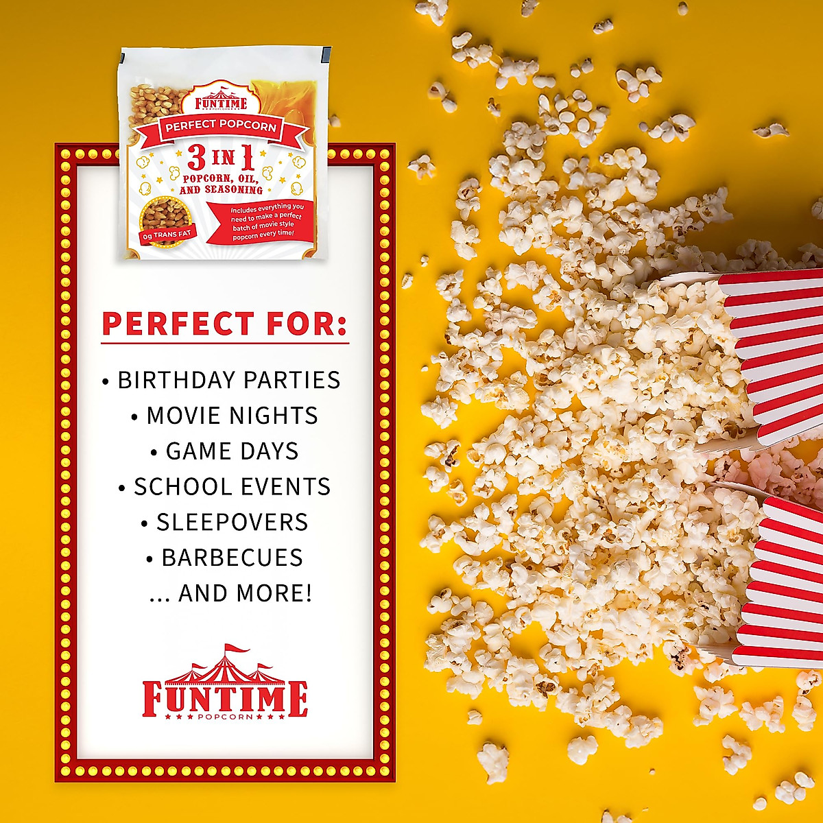 FunTime FT412 4-Ounce 3-in-1 Popcorn portion Movie Pouch Kit - 12pk