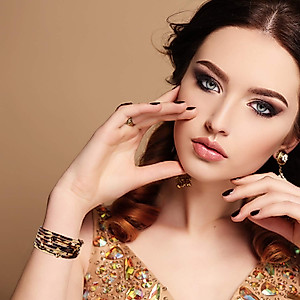 Hicarer Leopard Bracelets and Earrings Cheetah Bracelets Tortoise Shell Earrings Multilayer Leather Wrap Bracelets Large Wrists Boho Accessories