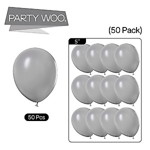 PartyWoo Gray Balloons, 50 pcs 5 Inch Matte Gray Balloons, Grey Balloons for Balloon Garland or Balloon Arch as Birthday Party Decorations, Wedding Decorations, Baby Shower Decorations, Gray-Y71