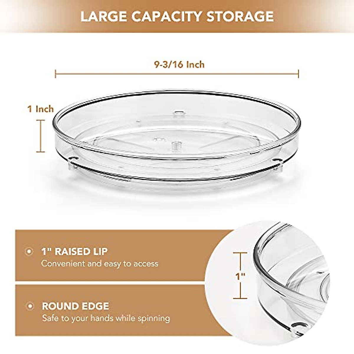 Ravinte Turntable Lazy Susan Organizer - 360° Rotating Round Clear Lazy Susan Organizer for Storage - 9 Inch 1 Pack Acrylic Spinning Lazy Susan for Dinning Table, Fridge, Cabinet, Pantry, Countertop