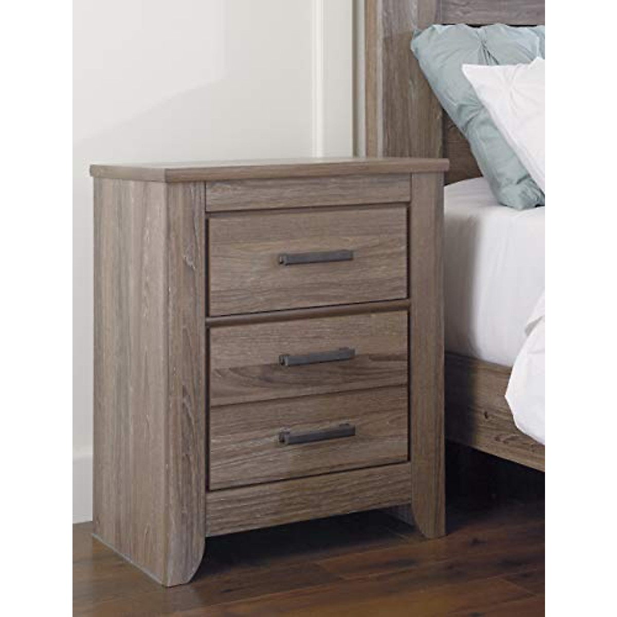 Signature Design by Ashley Zelen Rustic Contemporary 2 Drawer Nightstand, Warm Gray