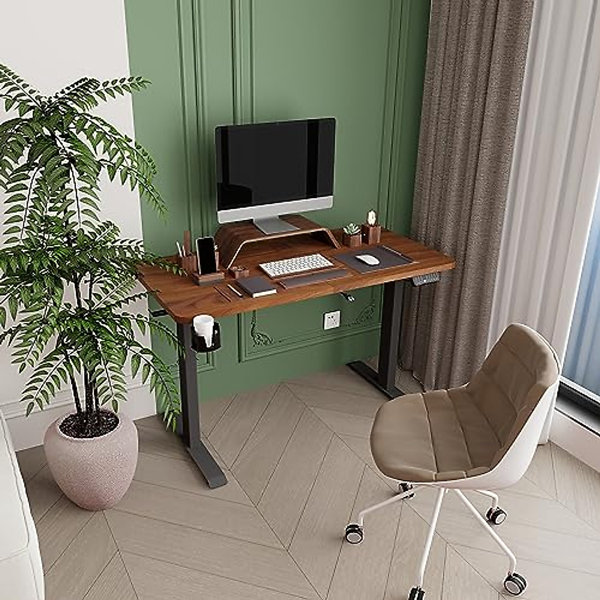 Height Adjustable Electric Standing Desk, Memory Computer Workstation Table, Stand Up Desk with Preset Controller & Headphone Hook, Sit to Stand Desk for Home Office (Single Motor with Desktop)