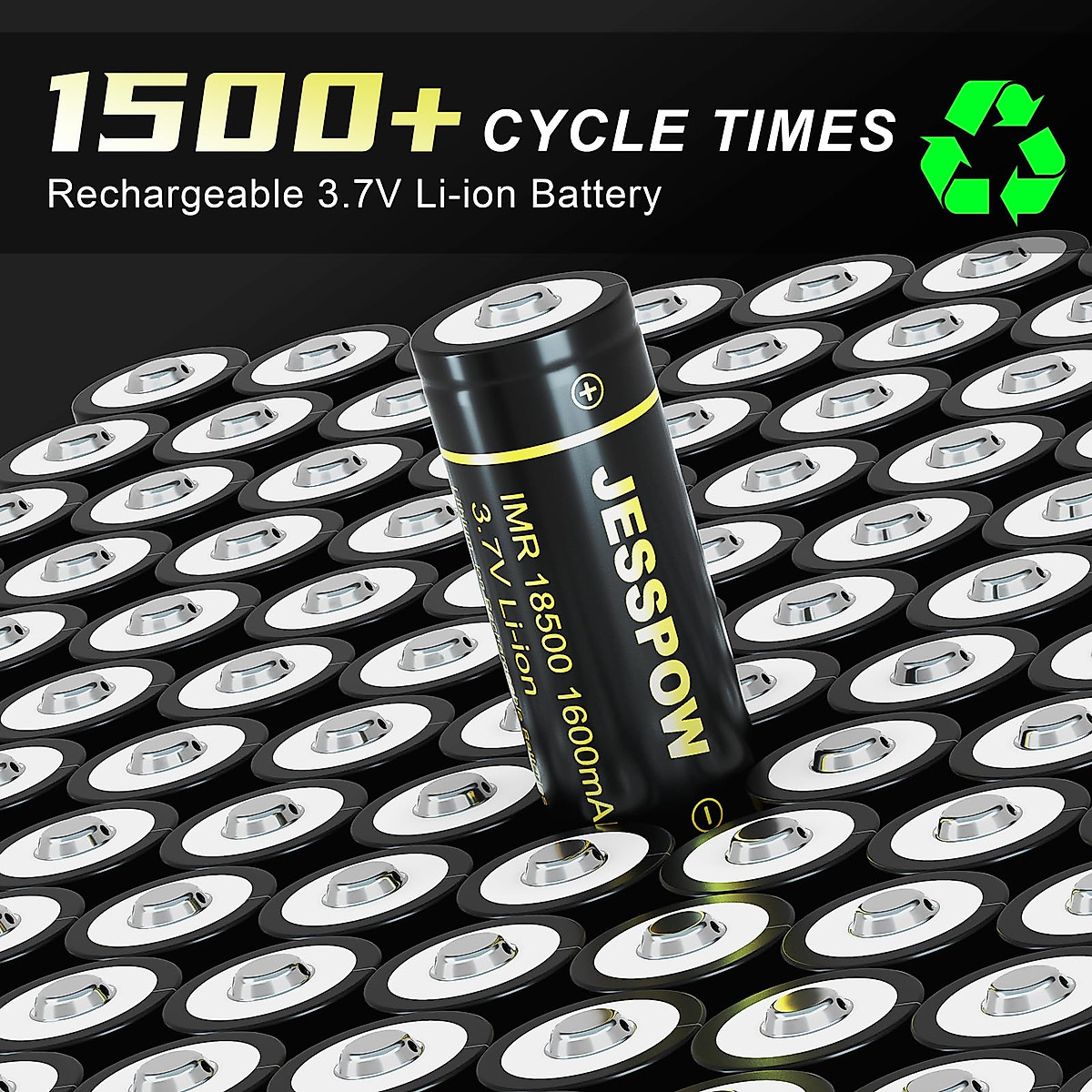 JESSPOW 18500 Battery, IMR 18500 Rechargeable Li-ion Battery 1600mAh 3.7V for Flashlight, Solar Garden Light and More, 18500 Rechargeable Solar Batteries with Button Top (8 Pack)