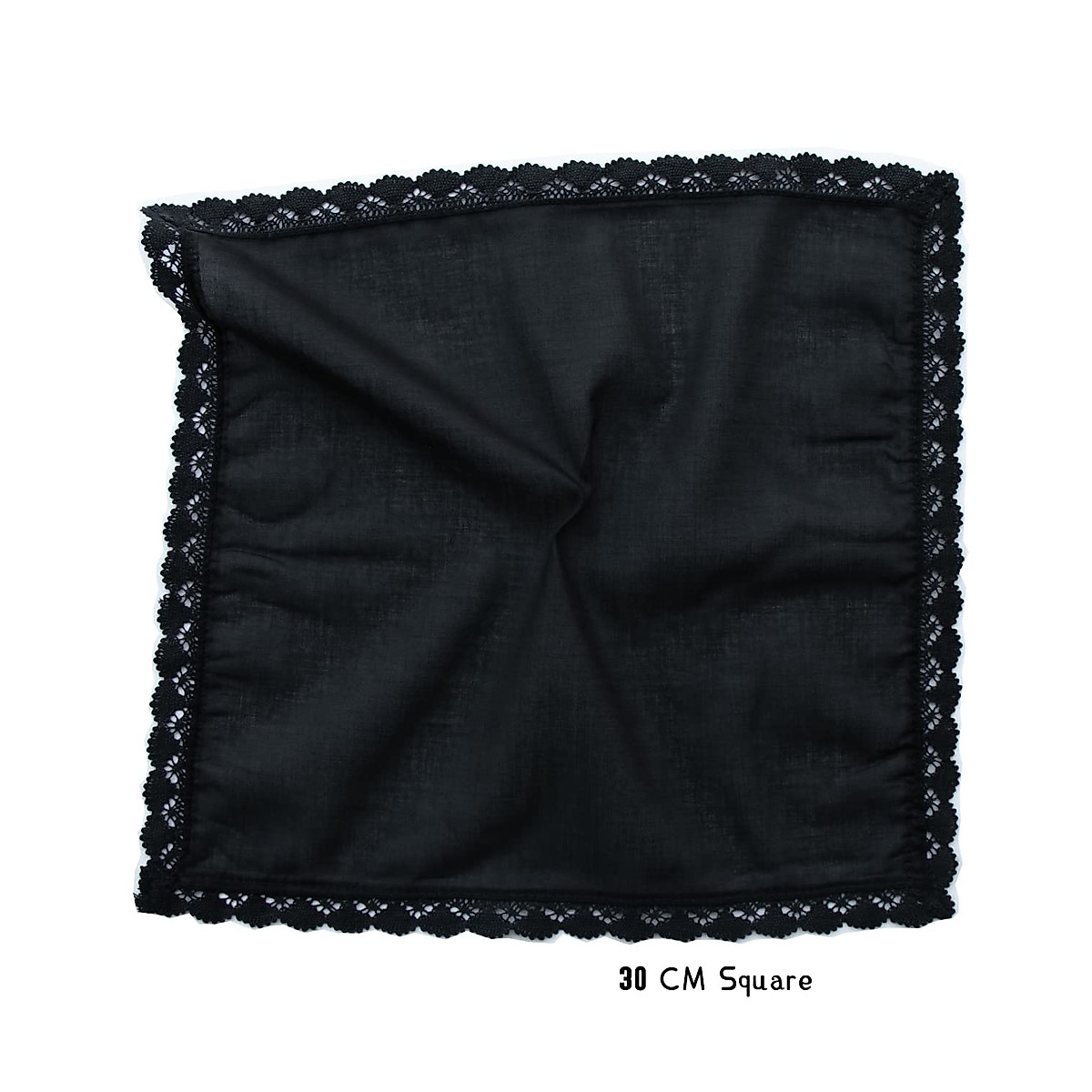 MemoryHanky Ladies Bridal Wedding Crochet Lace Handkerchiefs Black Cotton Hankies 6PCS