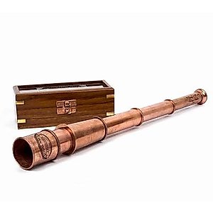 Vintage 1915 Retro Sailor Marine Telescope Copper Antique Royal Navy telescopes Wooden Box Glass Cover