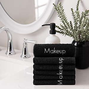 Arkwright Makeup Towels - Pack of 6 - Soft & Gentle Cotton Washcloth Face Make Up Remover, Reusuable Eraser Cloth Essentials for Hosts & Artists, 13 x 13 in, Black