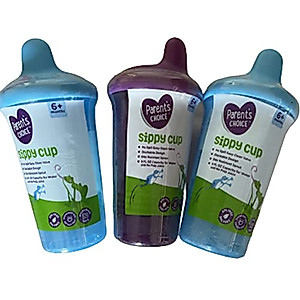 Parent's Choice Sippy Cup, 6+ Months, 9 oz, (3 Pack: 1purple, 2Blue)