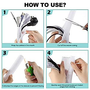 White Cable Sleeve Cover, 2 Pack 5ft - 1.2inch, AGPTEK Cord Management System for Desk PC TV Computer Projector Wires Protection and Organization, Home, Theater and Office, White