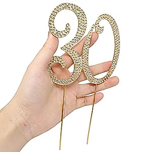 Honbay 30 Cake Topper Sparkly Crystal Rhinestones Cake Topper Cake Decoration for 30th Birthday Party or or 30th Wedding Anniversary (Gold)