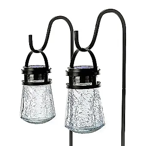 Home Zone Security 2 Packs Solar Crackle Glass Solar Lanterns Light Hanging Outdoor Waterproof 10 Lumens 3000K Decorative Large Crackle Glass Garden LED Lights, No Wiring for Patio Backyard Garden